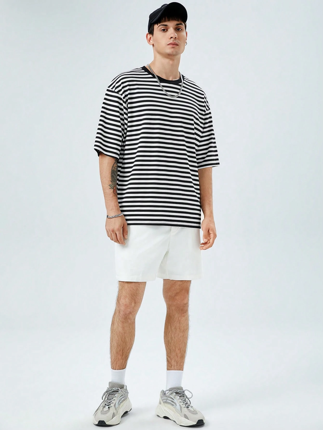 Manfinity Men T-Shirts Baggy Crew Neck Drop Shoulder Short Sleeve Basic ...