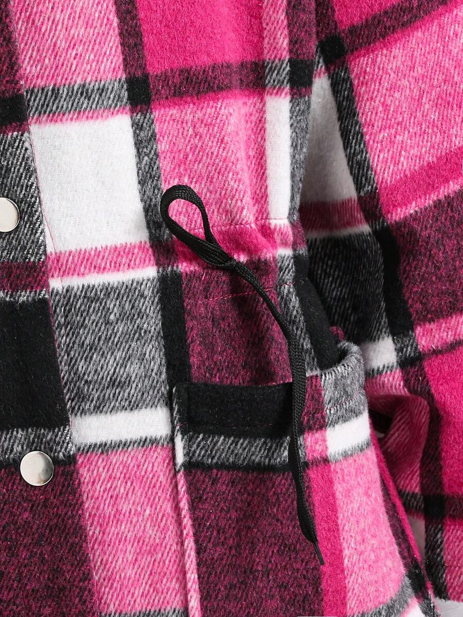 Teen Girls Hooded Plaid Woolen Coat For Campus Style Shein Usa