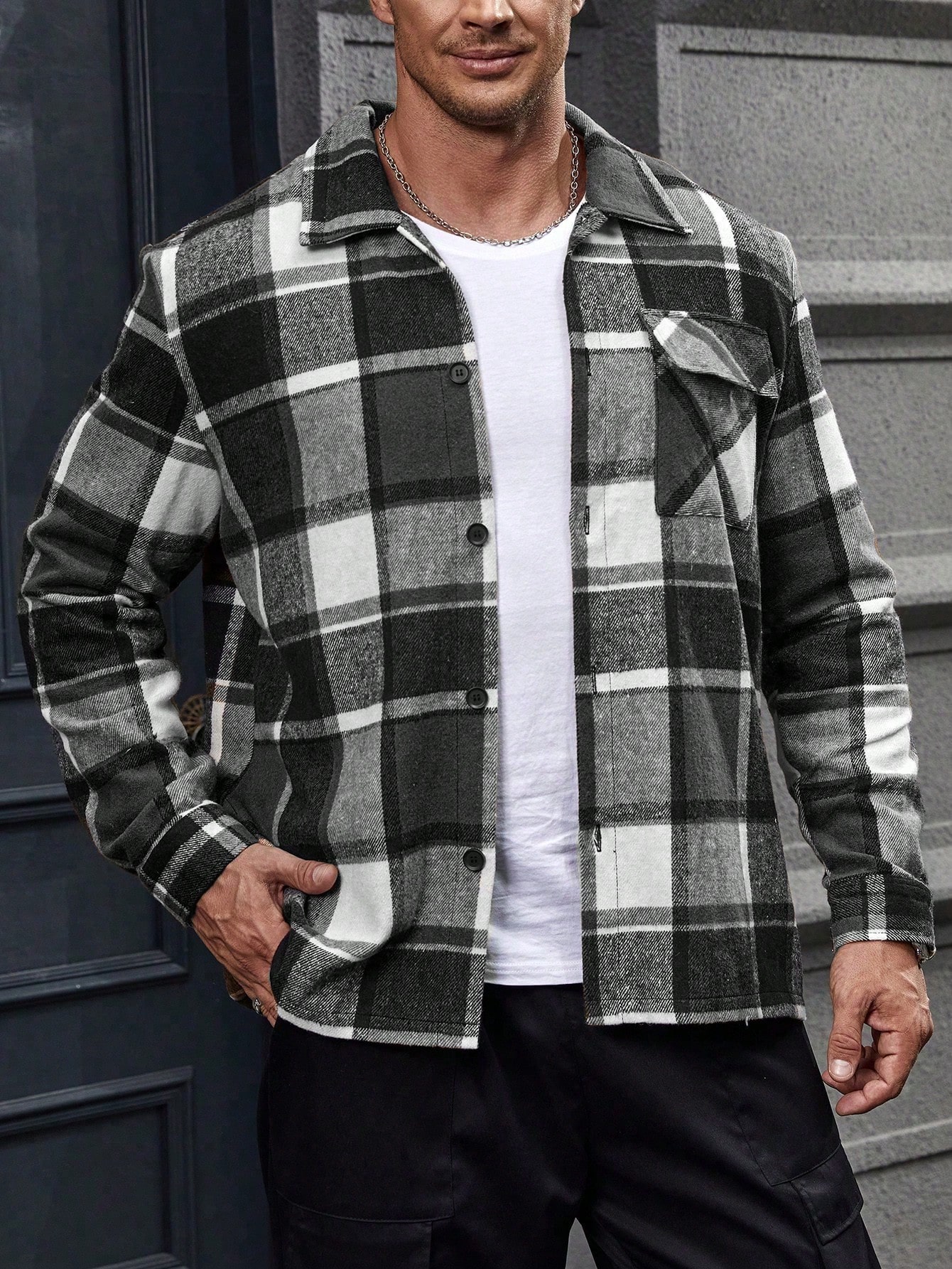 Extended Sizes Men's Plus Size Checkerboard Coat | SHEIN USA