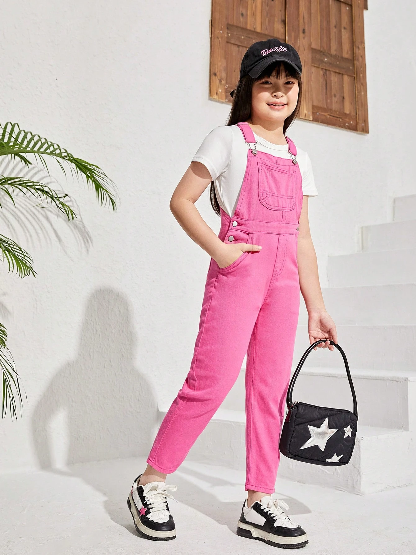 Tween Girl Patched Pocket Denim Overalls | SHEIN USA