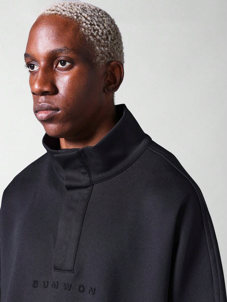 SUMWON Oversized Funnel Neck Sweatshirt With Front Logo | SHEIN USA