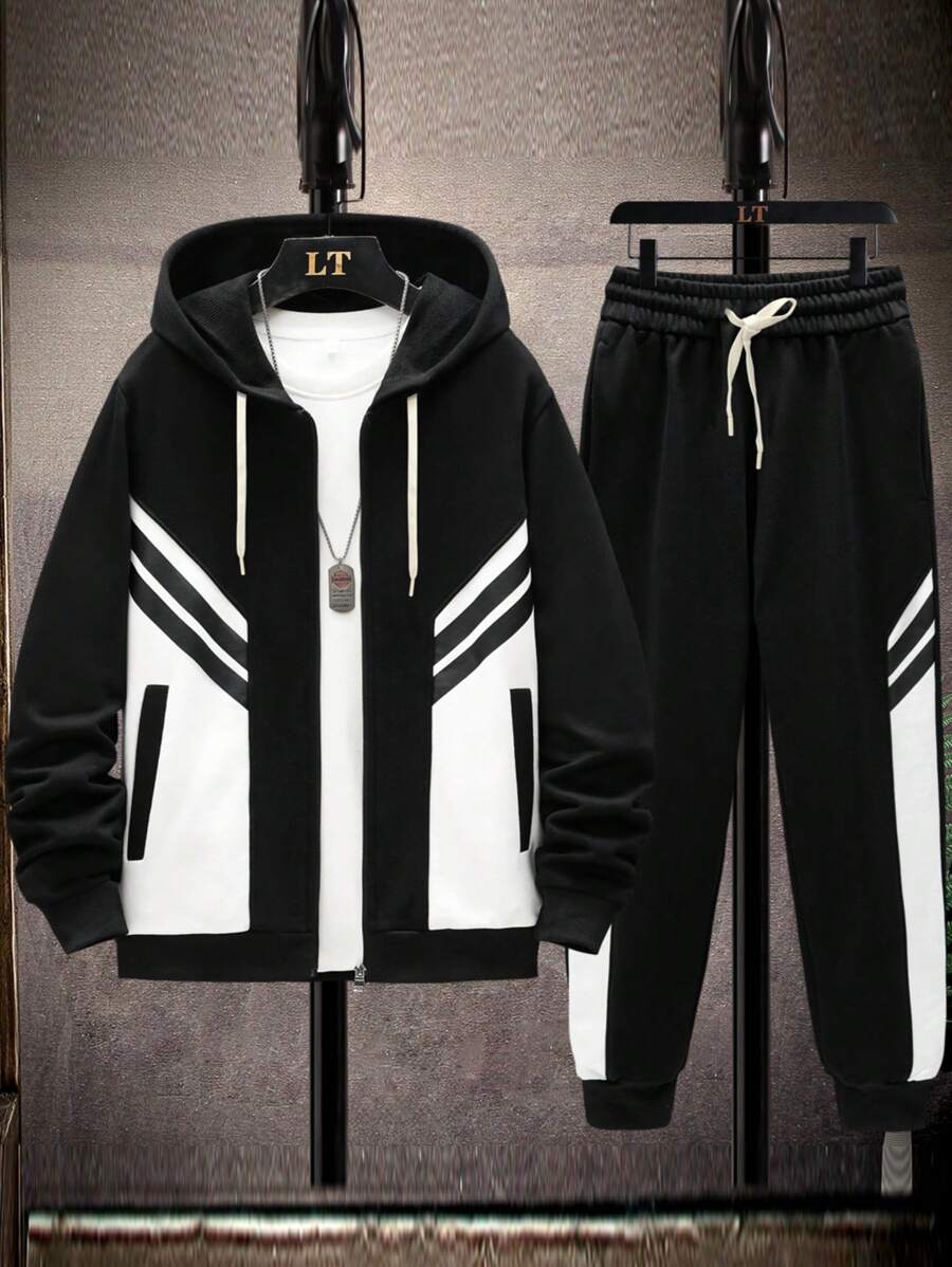 Men Two Tone Drawstring Hoodie & Sweatpants Without Tee | SHEIN USA