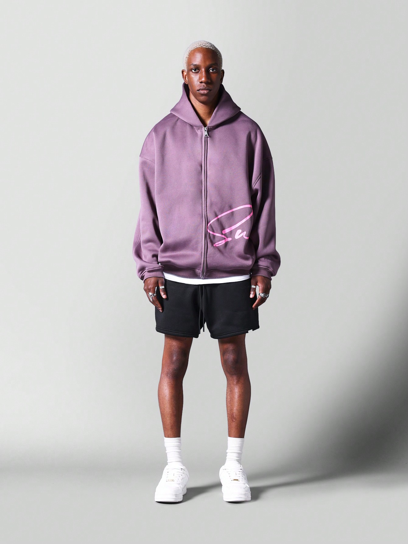 SUMWON Oversized Zip Through Hoodie With Embroidered Logo | SHEIN USA