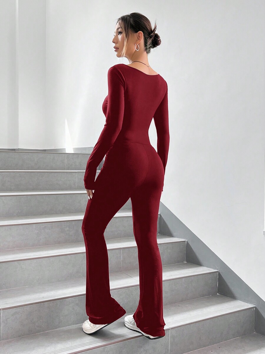 Shein Ezwear Square Neck Flare Leg Jumpsuit Shein Usa