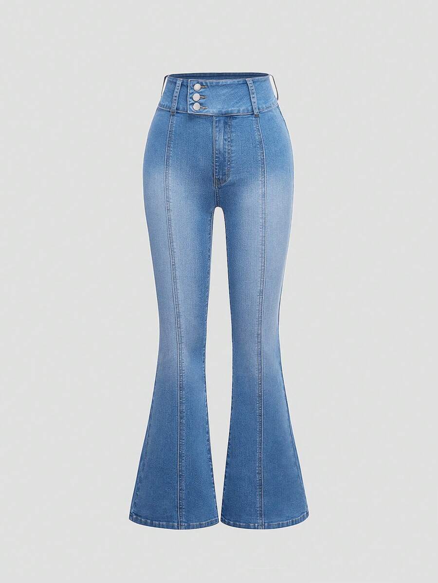SHEIN Teen Girls' Button-front Flare Jeans | SHEIN USA