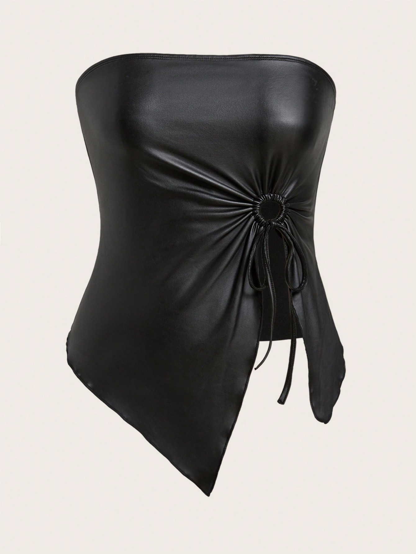 SHEIN Coolane Drawstring Split Hem PU Leather Tube Top | SHEIN