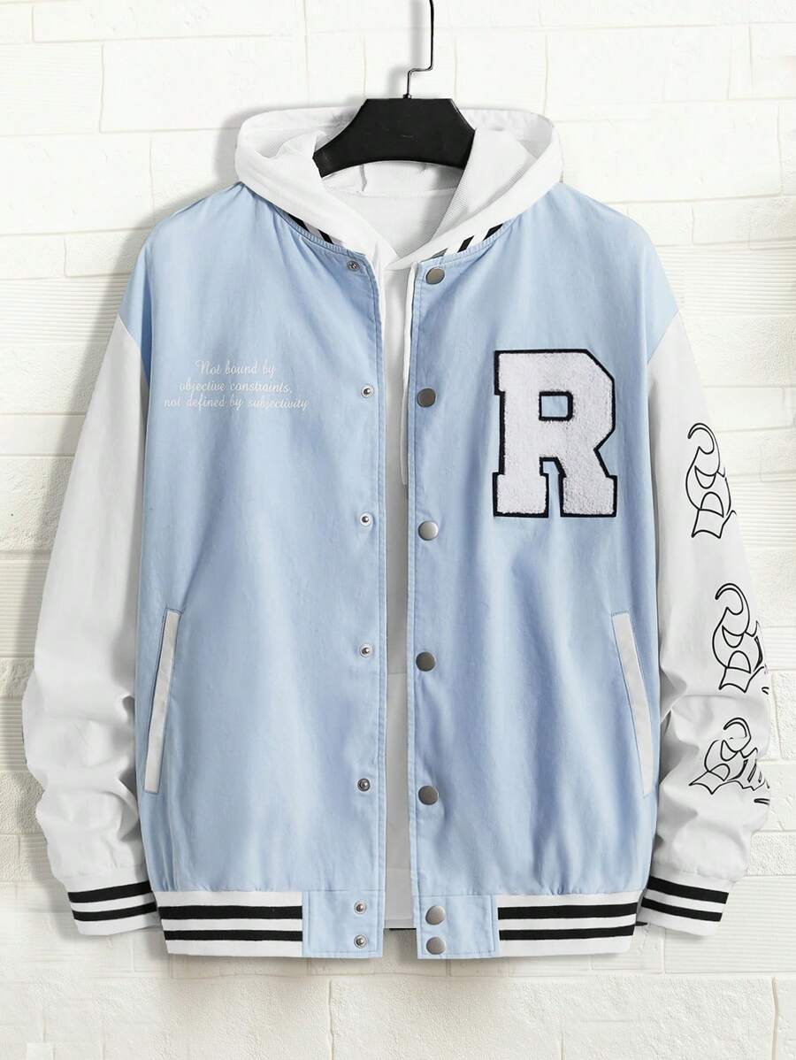 Manfinity Hypemode Men's Loose Fit Varsity Jacket With Letter Patch And ...