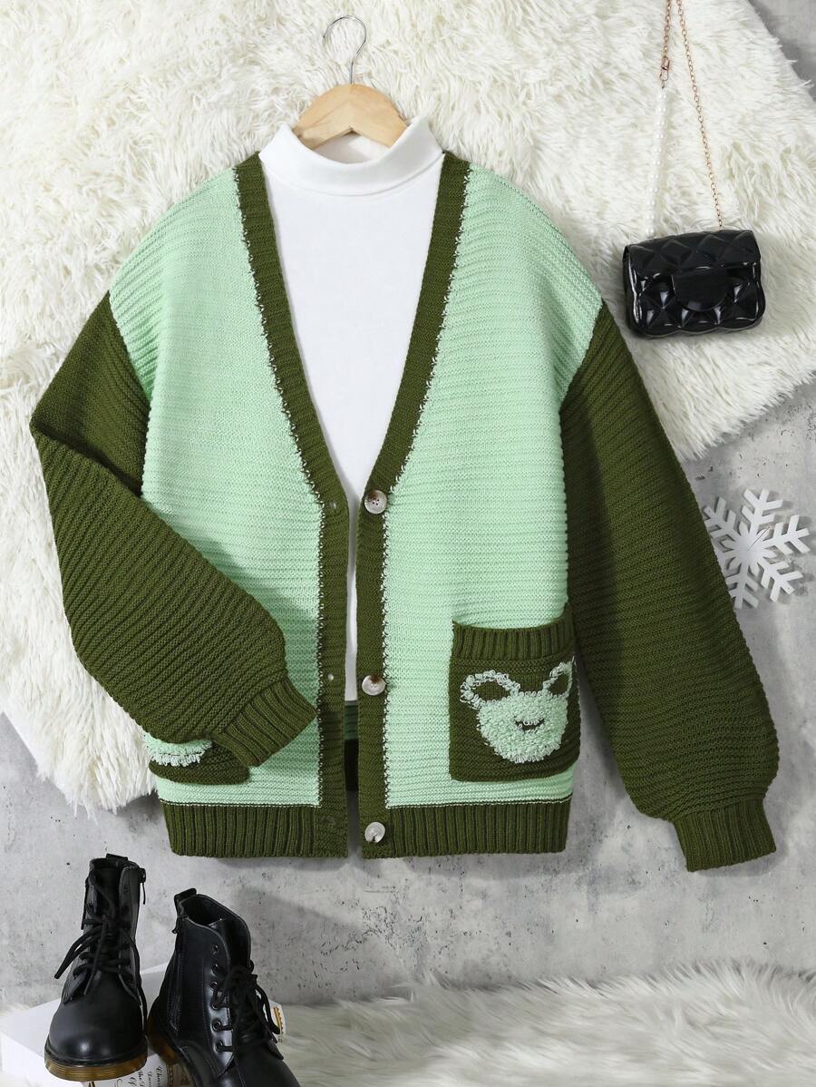 Teen Girls' Cartoon Frog Pattern Cardigan | SHEIN USA