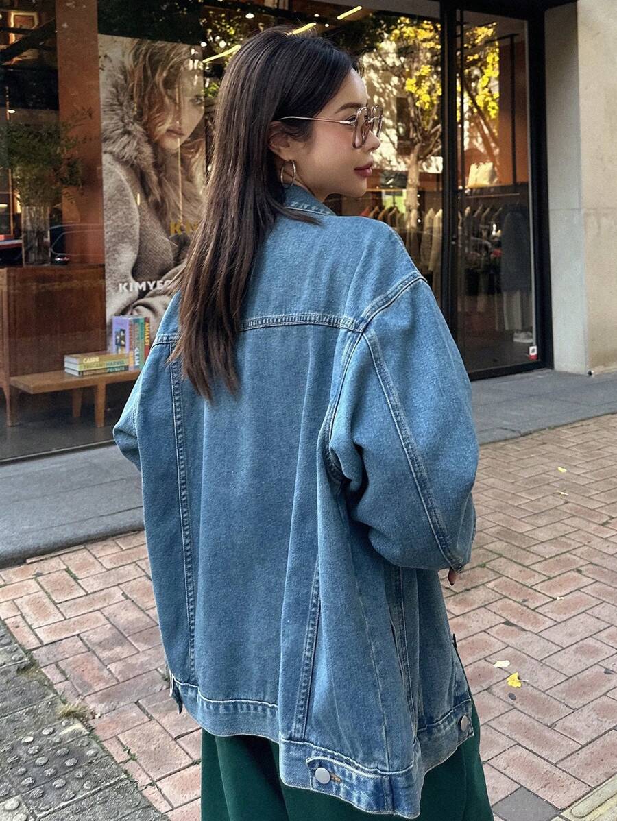 DAZY Flap Detail Drop Shoulder Denim Jacket | SHEIN USA