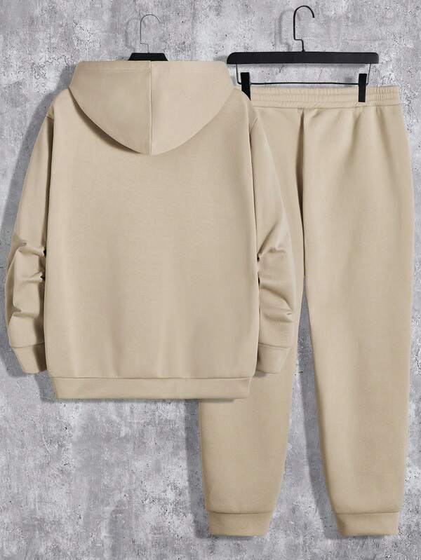 SHEIN Extended Sizes Men's Plus Size Hoodie And Sweatpants Set With ...