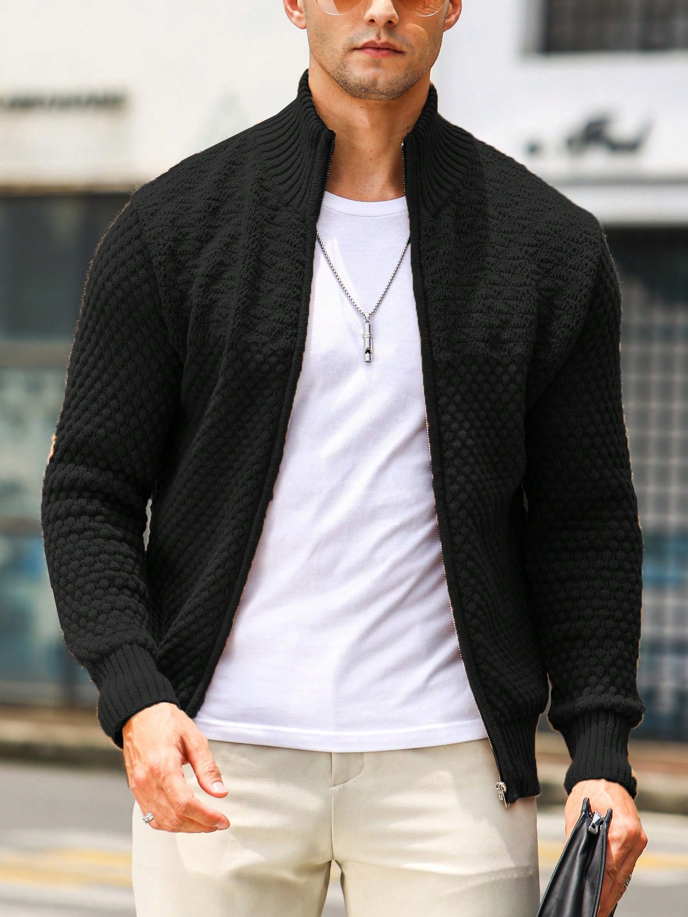 Manfinity Homme Men's Solid Color Zipper Front Cardigan Sweater | SHEIN EUR