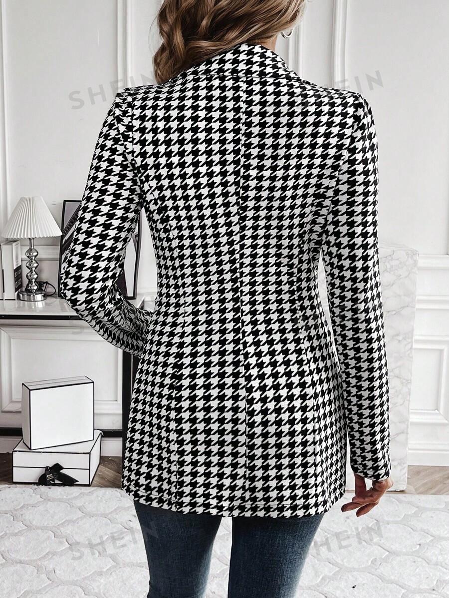 SHEIN Clasi Women's Houndstooth Check Waist Slimming Blazer Jacket ...
