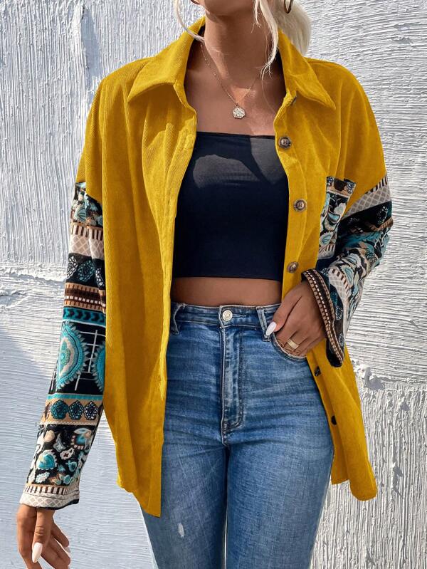 SHEIN LUNE Ladies' Peasants Patterns Loose Coat With Front Button ...