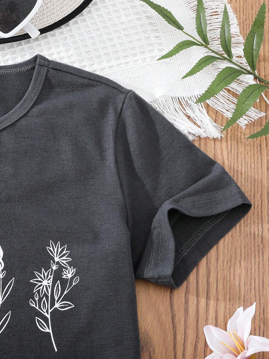Teenage Girls' Casual Flower Pattern T-shirt | SHEIN USA