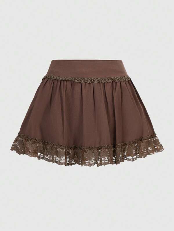 Fairycore Women's Lace Splice Mermaid Skirt With Scalloped Hem | SHEIN UK