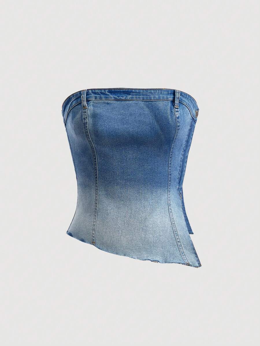SHEIN MOD Asymmetrical Hem Denim Tube Top | SHEIN USA