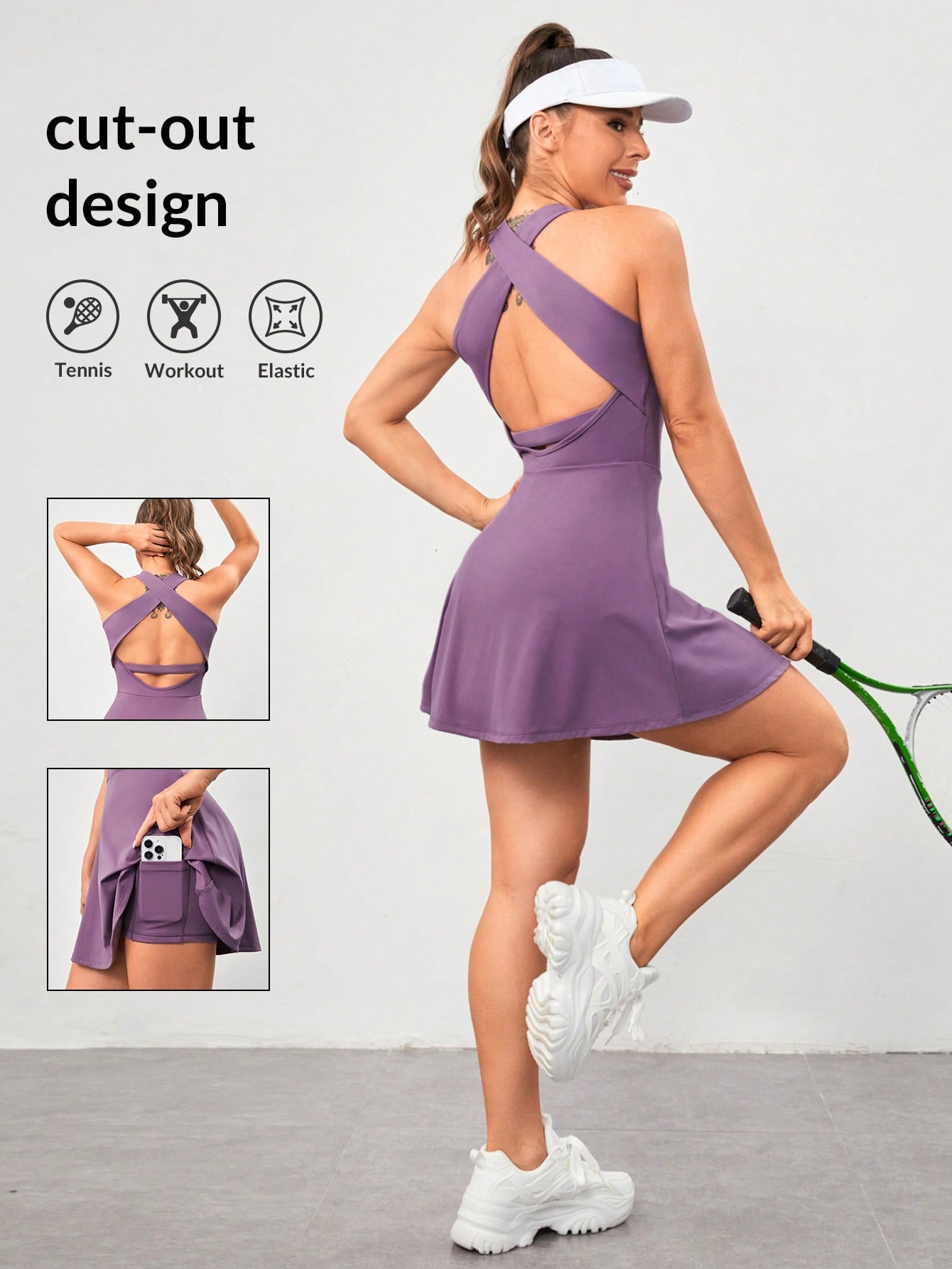 SHEIN VARSITIE Sports Tennis Basic Chest Cup&Backless With DRESS ...