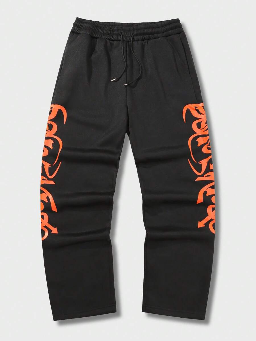 Manfinity EMRG Men's Elastic Waist Loose Fit Letter Printed Jogger Sweatpants Baggy Long Plain ...