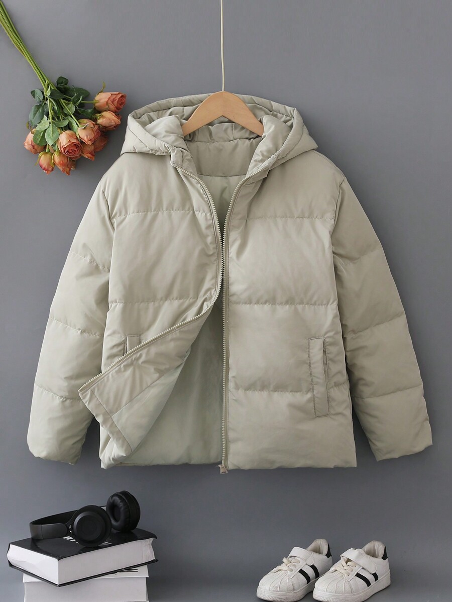 SHEIN Tween Girl Zip Up Hooded Puffer Coat | SHEIN UK