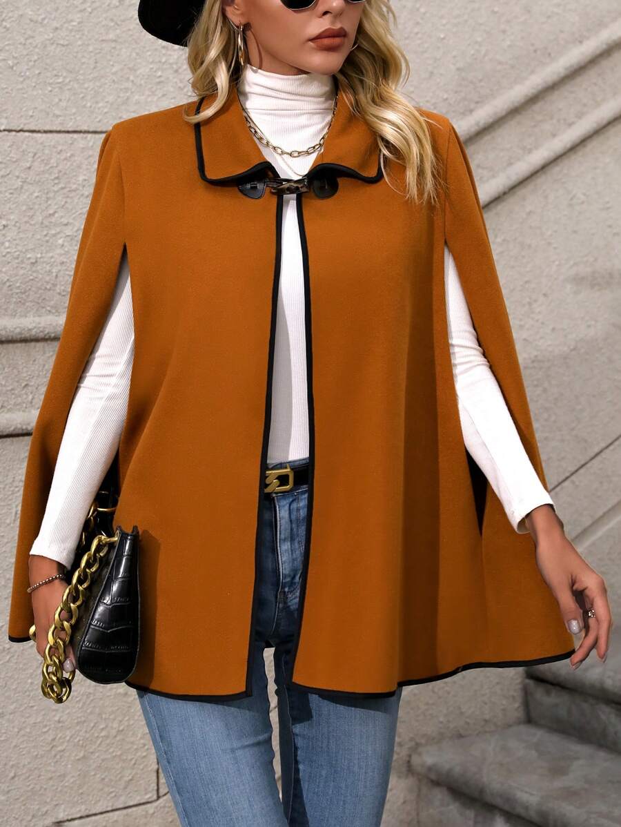 SHEIN Clasi Women's Woolen Cape Coat With Horn Button And Cape Sleeves ...