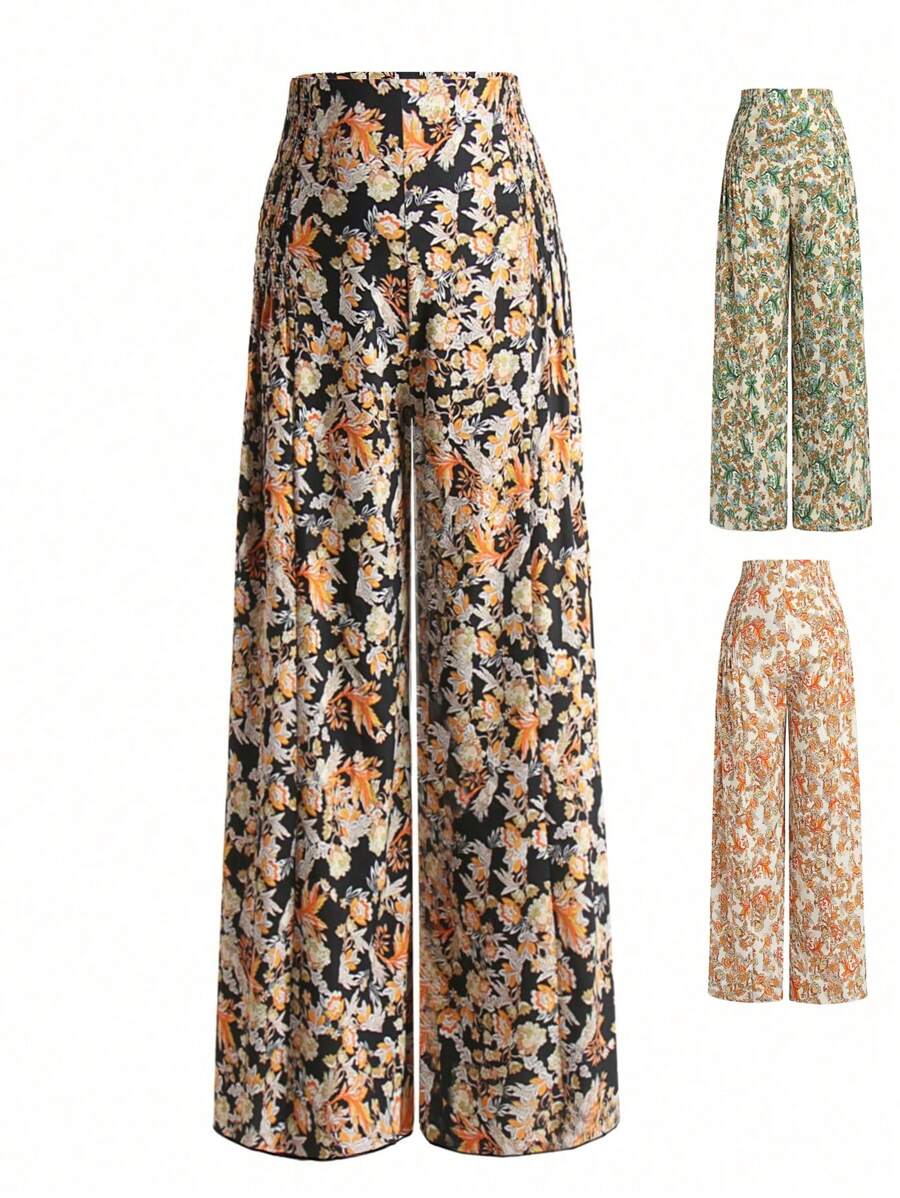 SHEIN Clasi 1pc Plus Size High Waist Wide Leg Pants With Ditsy Floral ...