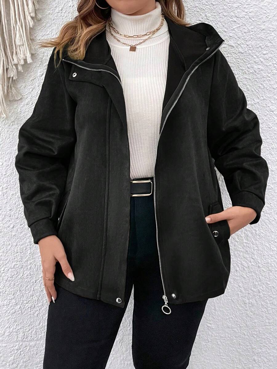 SHEIN LUNE Plus Zip Up Slant Pockets Hooded Jacket | SHEIN USA