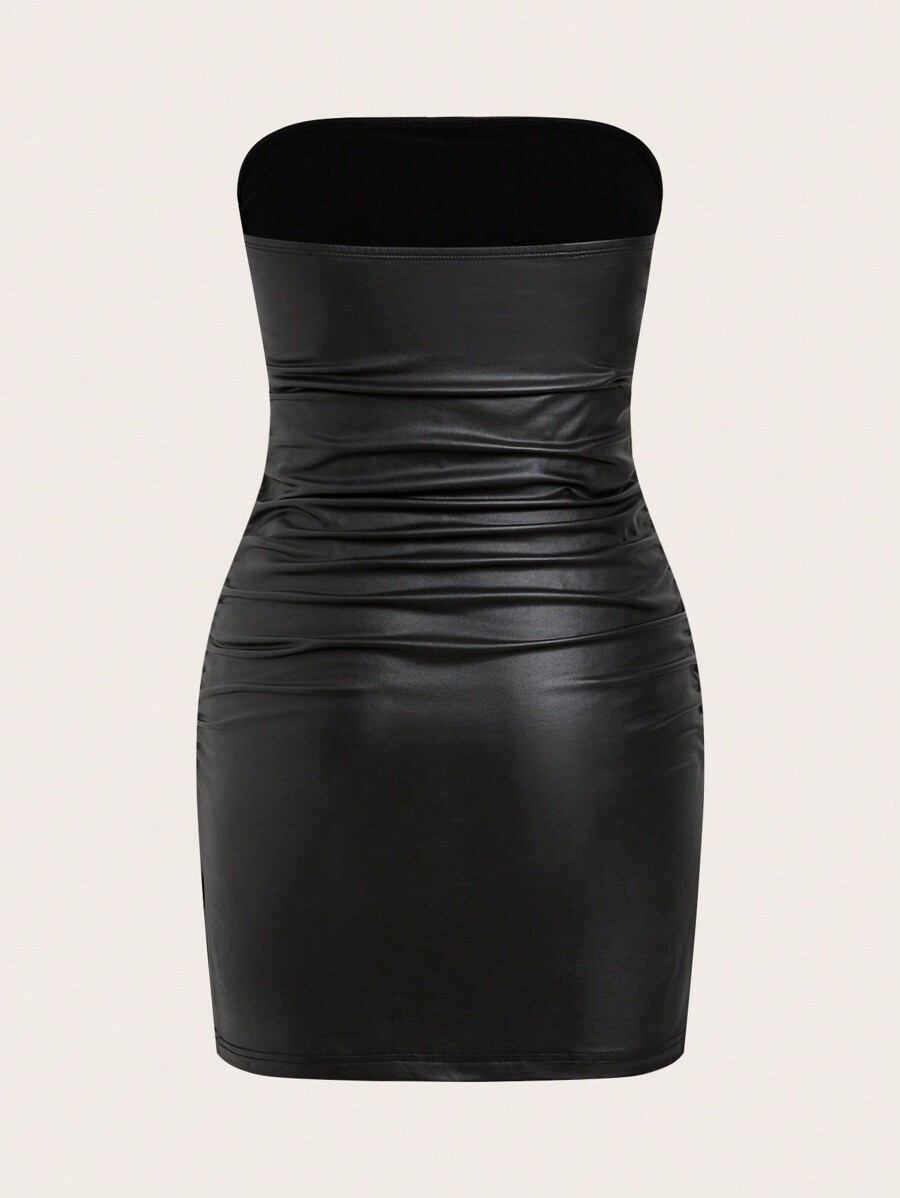 SHEIN ICON Women's PU Leather Slim Solid Color Tube Top Dress | SHEIN UK