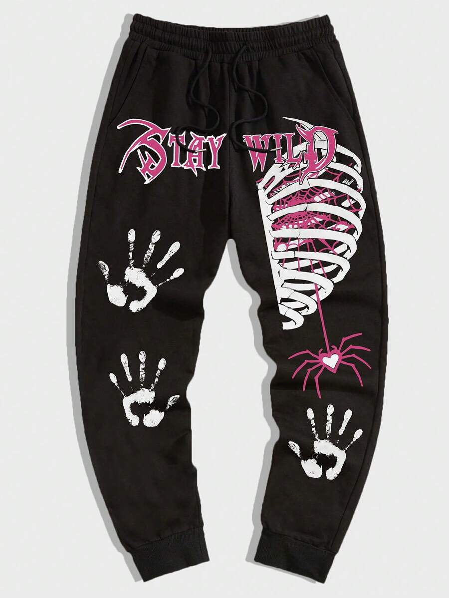 ROMWE MEN Street Life Men's Letter & Skull Print Sweatpants | SHEIN USA