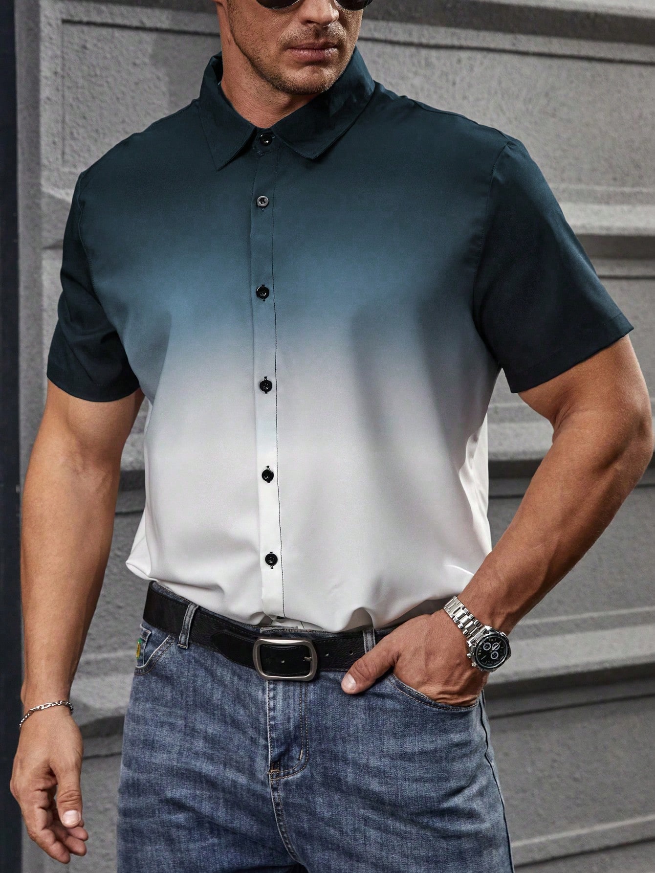 Extended Sizes Men Plus Gradient Short Sleeve Shirt | SHEIN USA