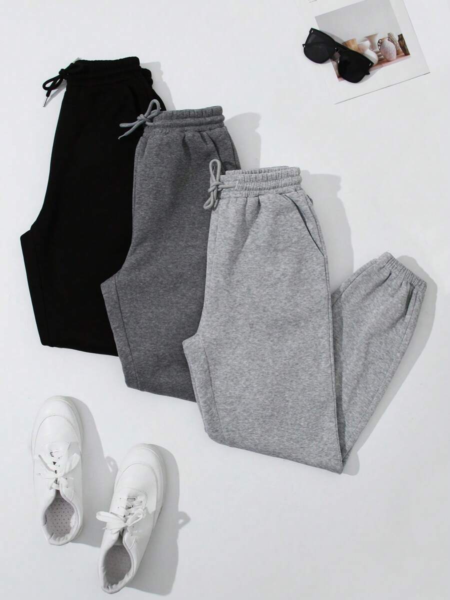 SHEIN Relaxiva 3pcs/Set Ladies' Solid Color Sports Sweatpants | SHEIN USA