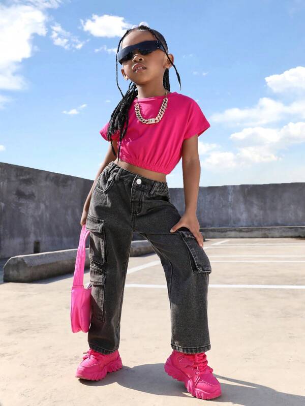 Little Girls' Stylish Denim Jeans With Multiple Accordion Pockets ...