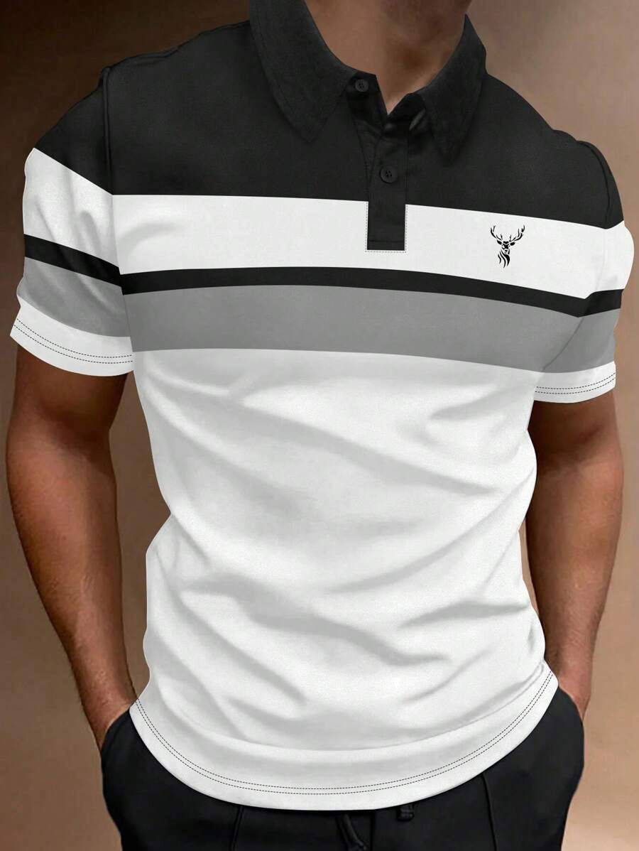 Manfinity Homme Men Color Block Antler Print Polo Shirt | SHEIN USA