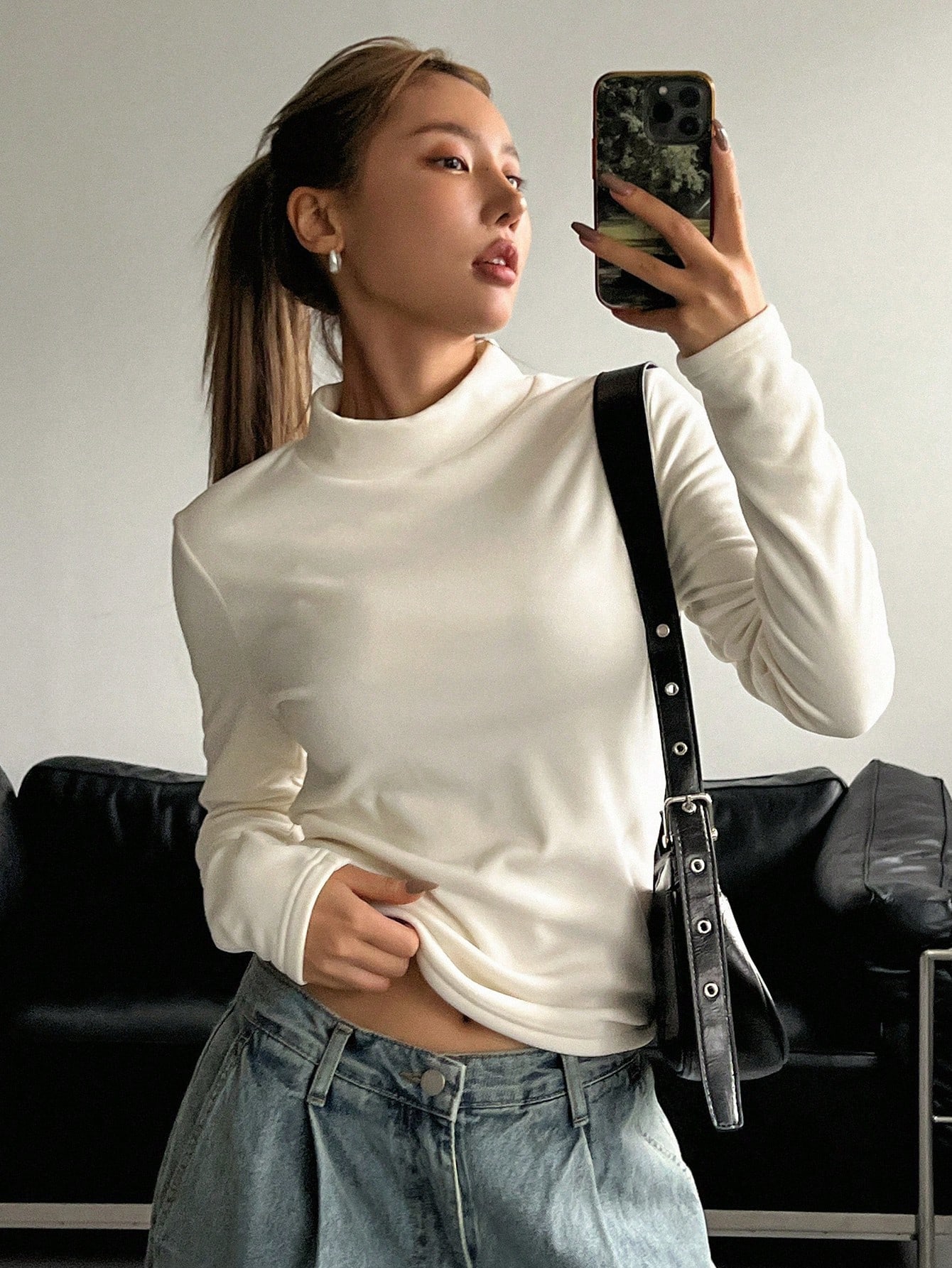 DAZY Solid Color High-neck Women's T-shirt | SHEIN USA