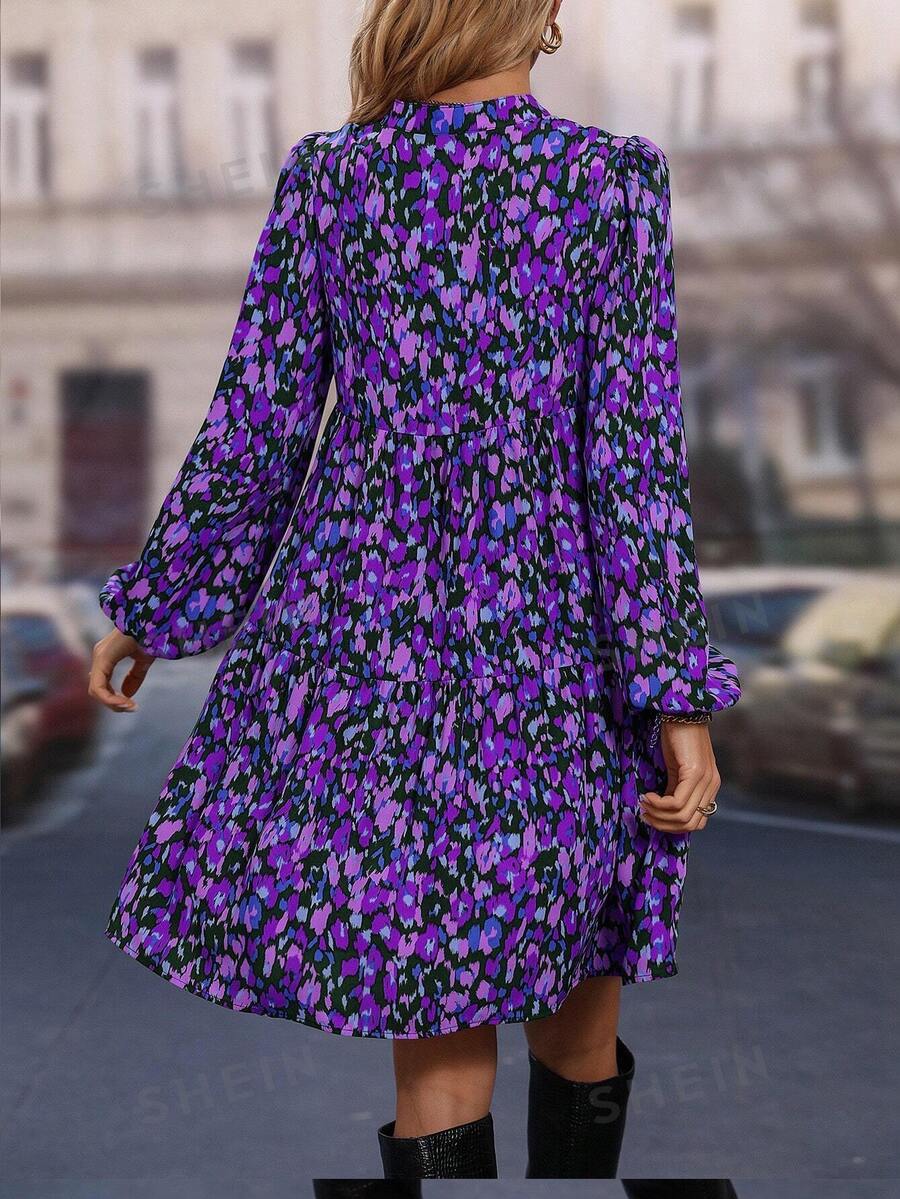 SHEIN VCAY Full Print Lantern Sleeve Dress | SHEIN UK