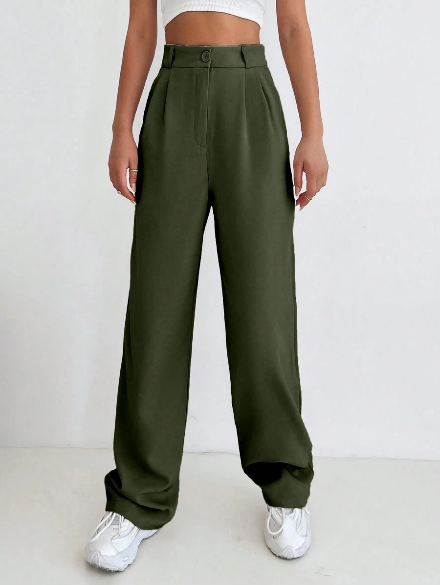 SHEIN Pantalones De Traje Para Mujer De Color Sólido Con Pliegues ...