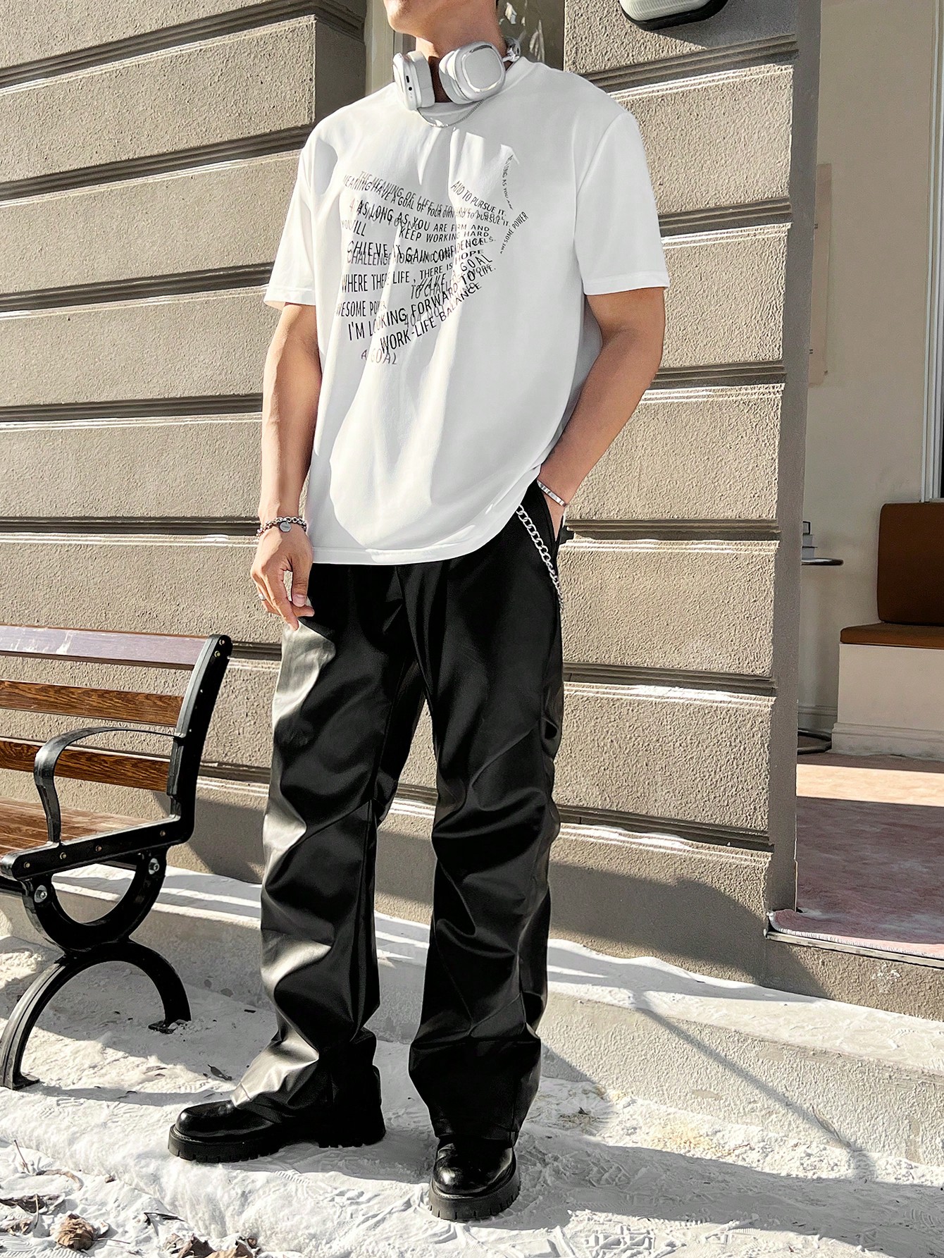 Manfinity Hypemode Loose Fit Mens Drawstring Waist Solid Color Pant