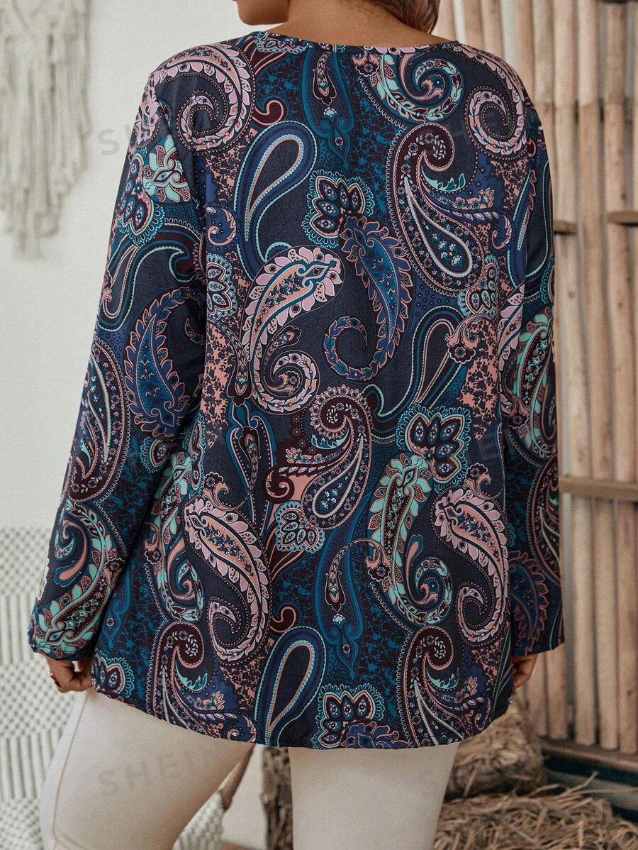 EMERY ROSE Women's Plus Size Paisley Print Button Detail Shirt | SHEIN UK