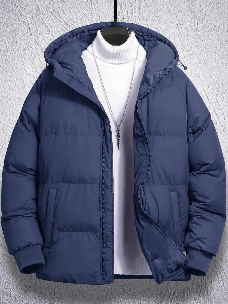 Manfinity Homme Loose Fit Men's Blue Hooded Puffer Jacket | SHEIN USA