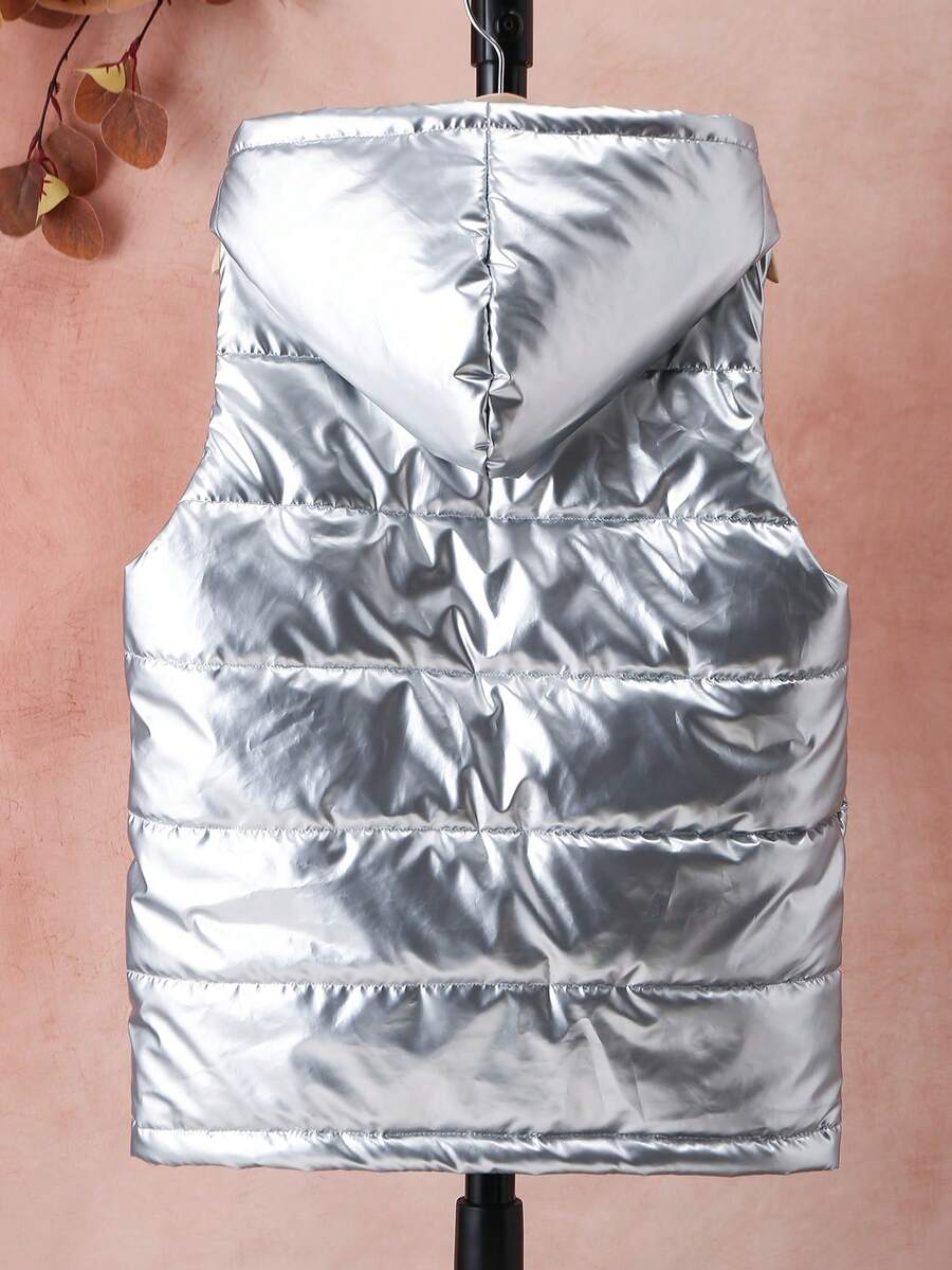 SHEIN Tween Girls' Zip Front Hooded Winter Vest | SHEIN USA