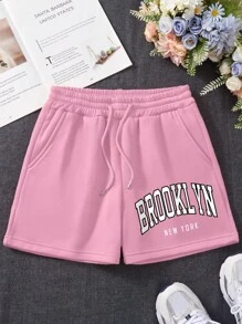 SHEIN EZwear Women's Drawstring Waist Letter Print Shorts | SHEIN USA