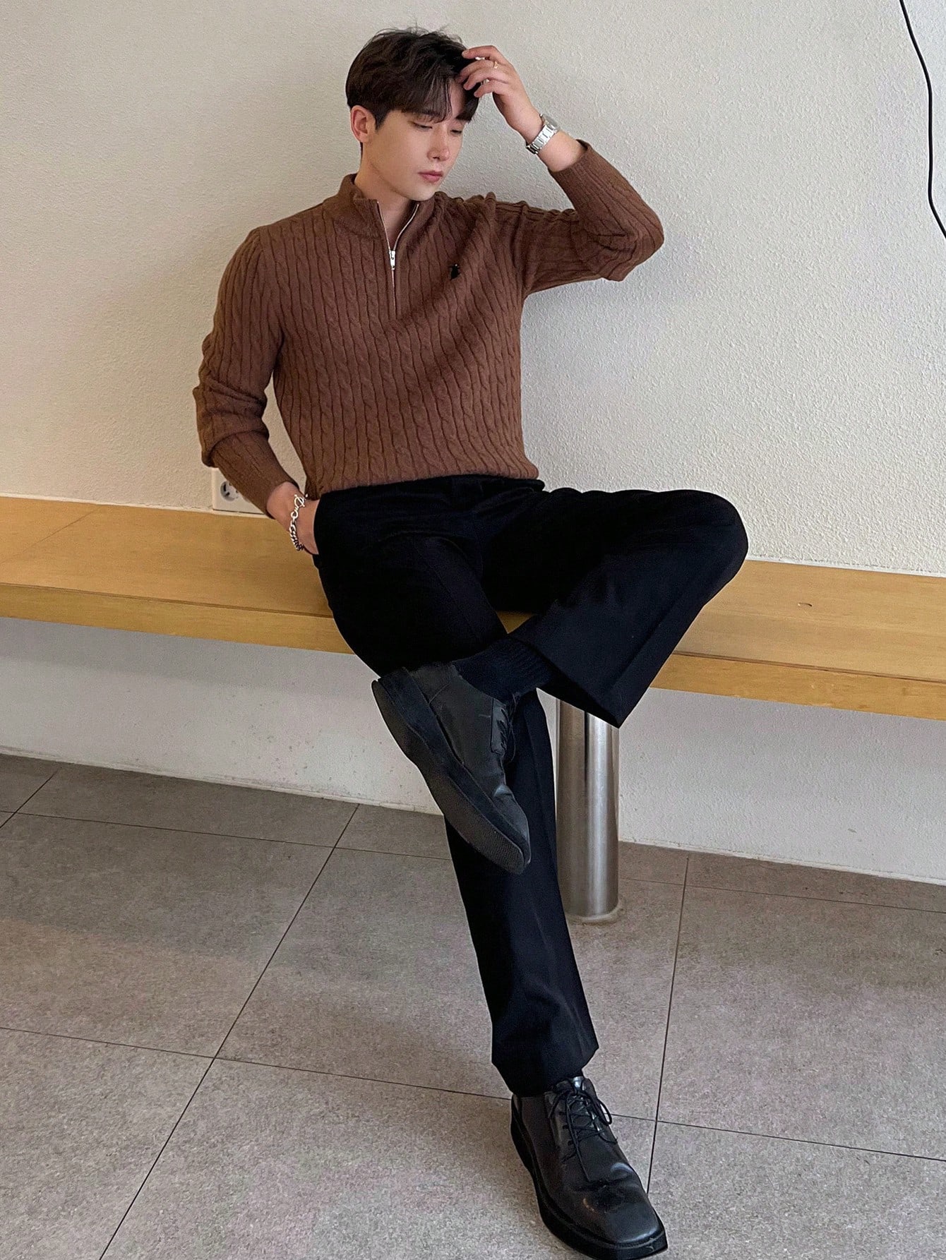 DAZY Men's Half Zip Knitted Sweater With Rabbit Embroidery And Twist ...