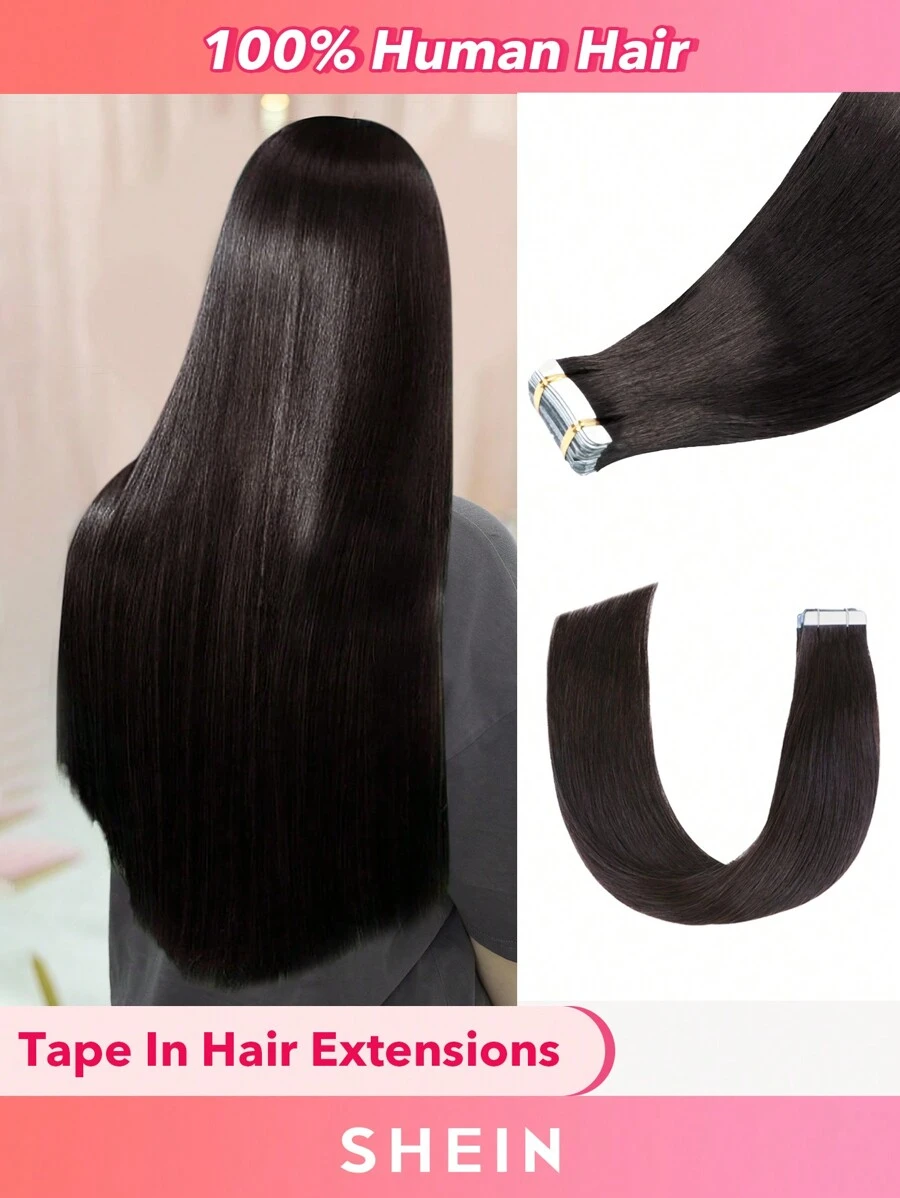 20pcs Tape In Hair Straight Natural Black Color 150% 18-26 Inch Human ...
