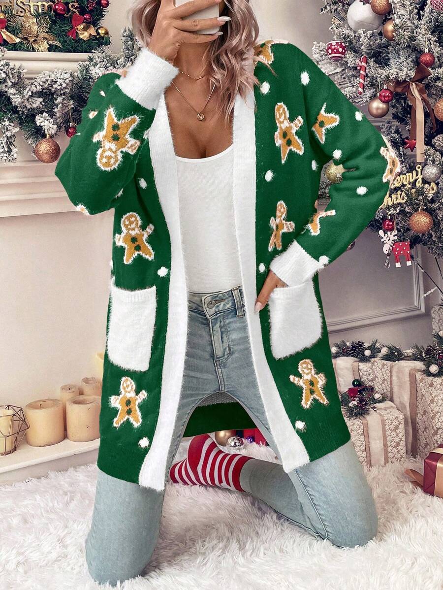 SHEIN LUNE Cardigan Donna Casual Con Motivo Omini Di Pan Di Zenzero ...