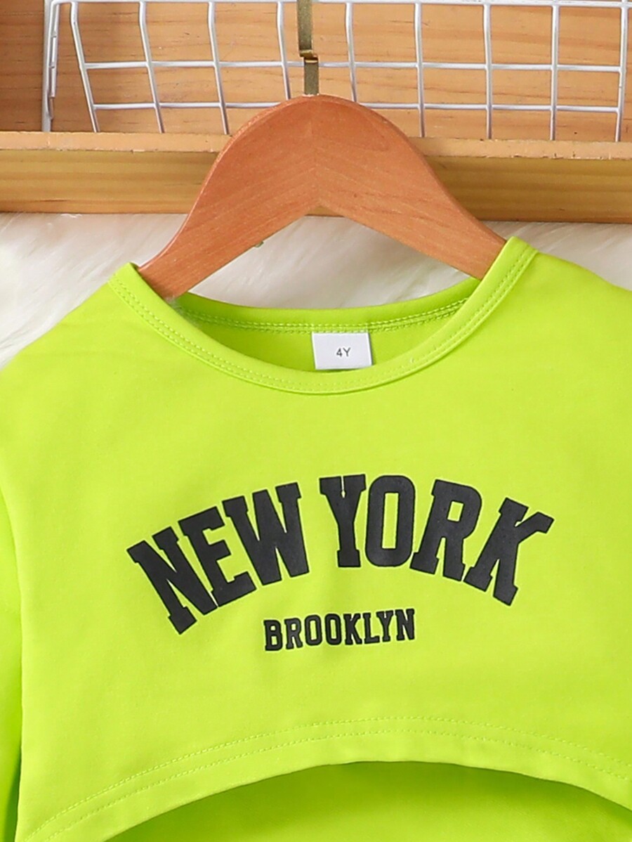 SHEIN Young Girls' Fluorescent Green Casual 2-Piece Set | SHEIN USA