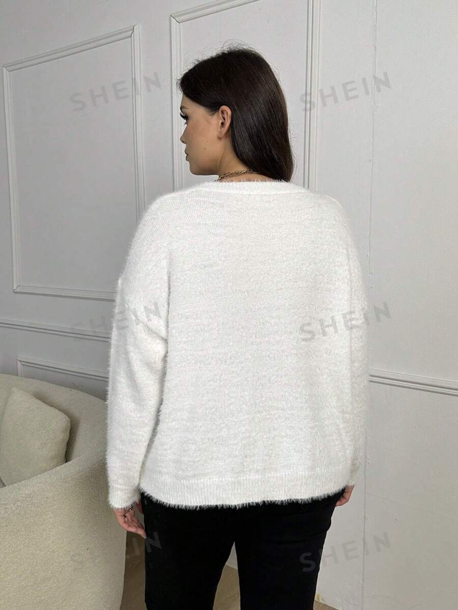 SHEIN LUNE Plus Drop Shoulder Fluffy Knit Sweater | SHEIN South Africa