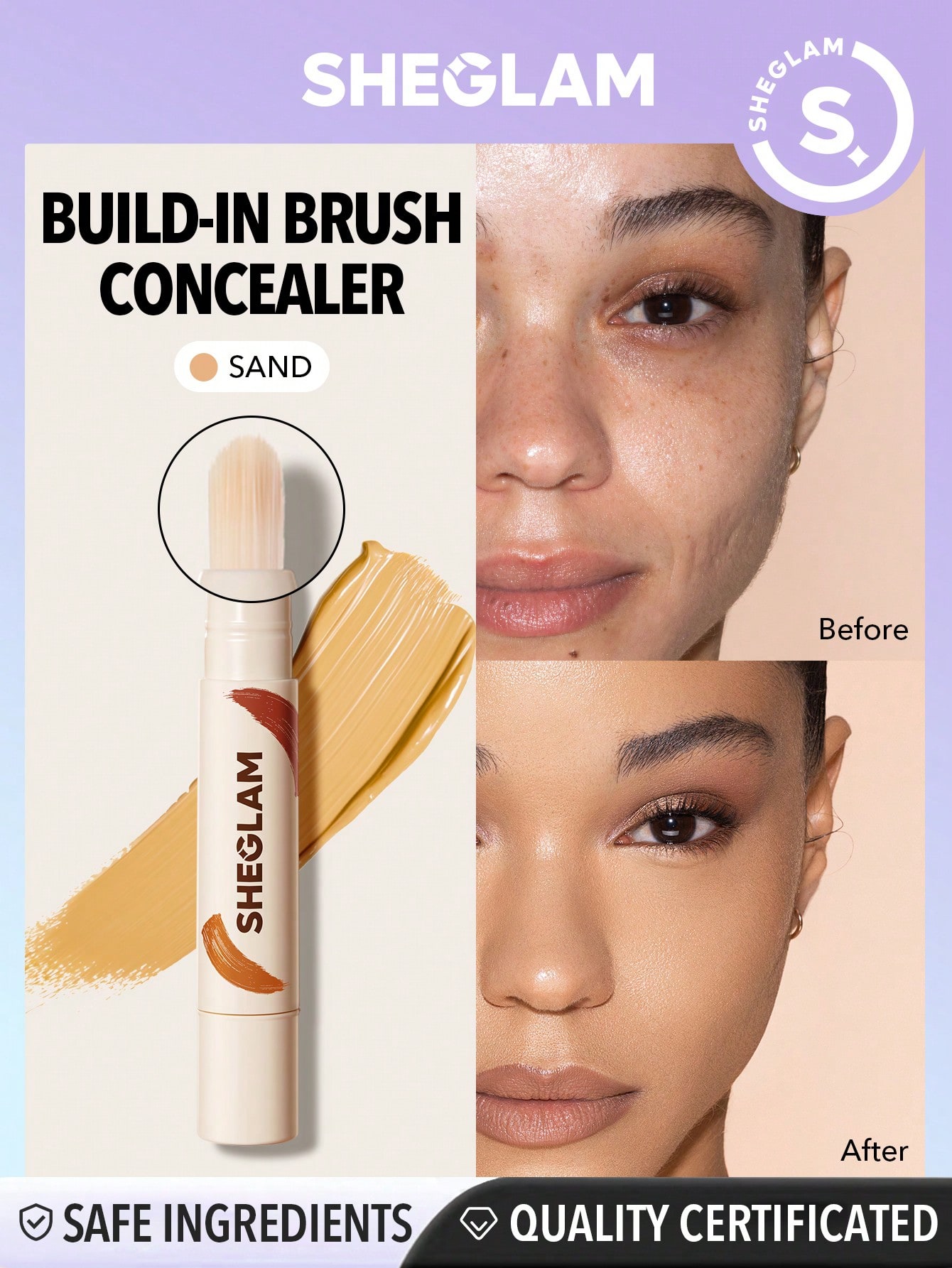 SHEGLAM Perfect Skin High Coverage Concealer-Sand 20 Shades Liquid ...