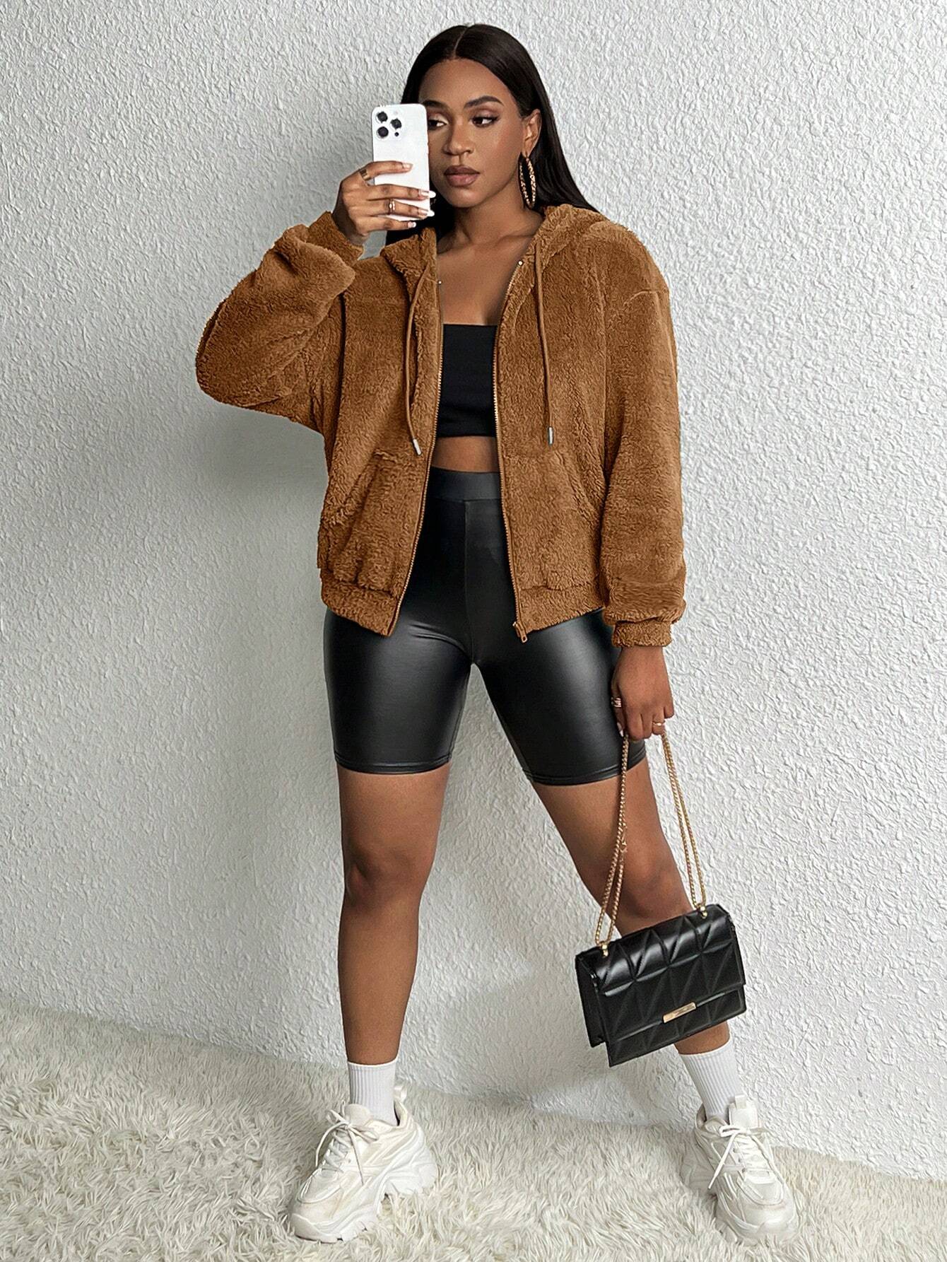 SHEIN Slayr Women's Drawstring Fluffy Hoodie | SHEIN USA