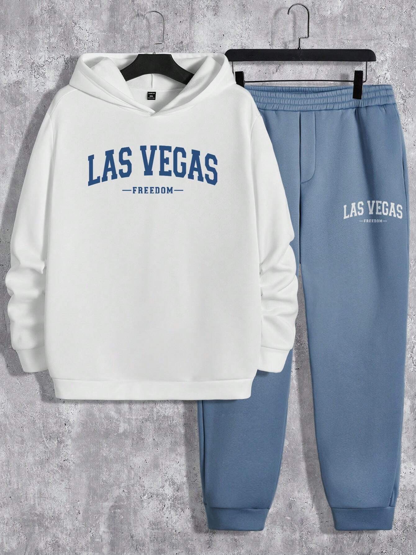 Manfinity Sporsity Men Plus Large Size Letter Pattern Hooded Sweatshirt And Sweatpants Two-Piece ...