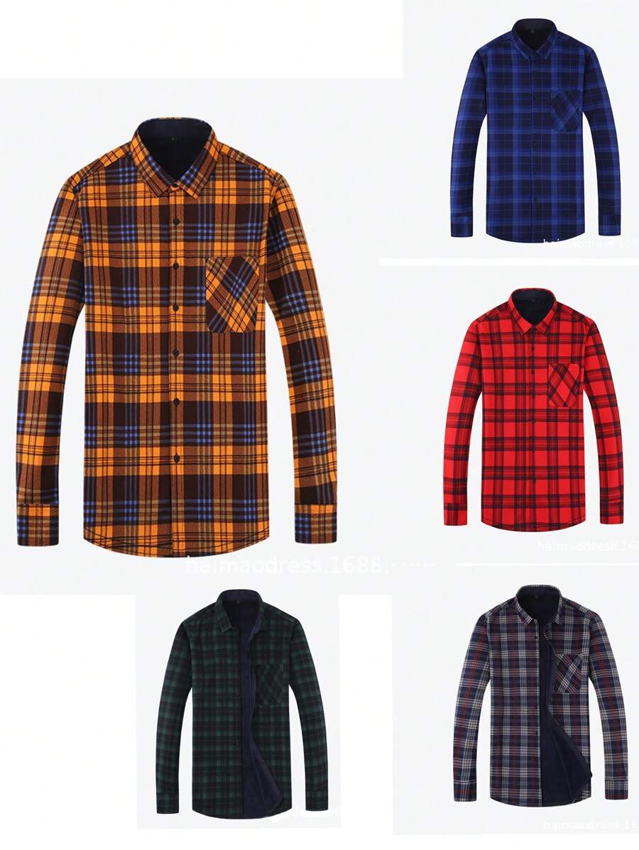 Men's Thickened Flannel Warm Lined Plaid Shacket For Fall/winter Casual ...