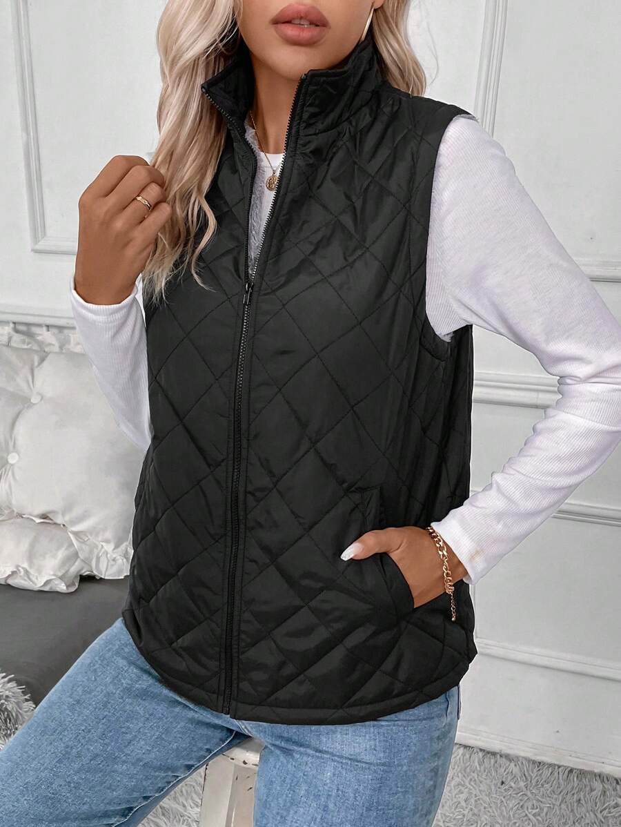 SHEIN LUNE Zip Up Teddy Lined Vest Quilted Coat | SHEIN USA